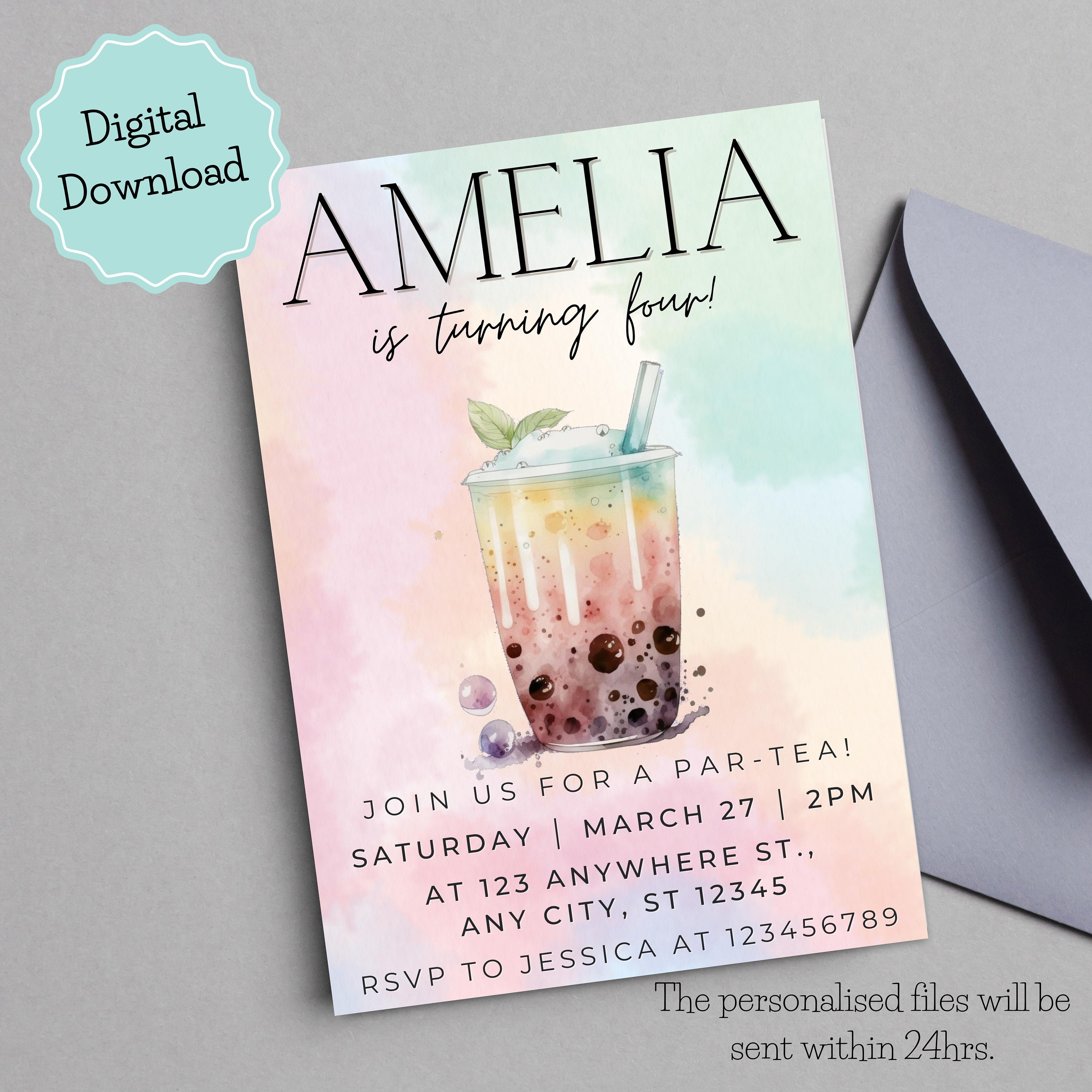 Printable Boba Bubble Tea Birthday Party Invitation Cute - Etsy