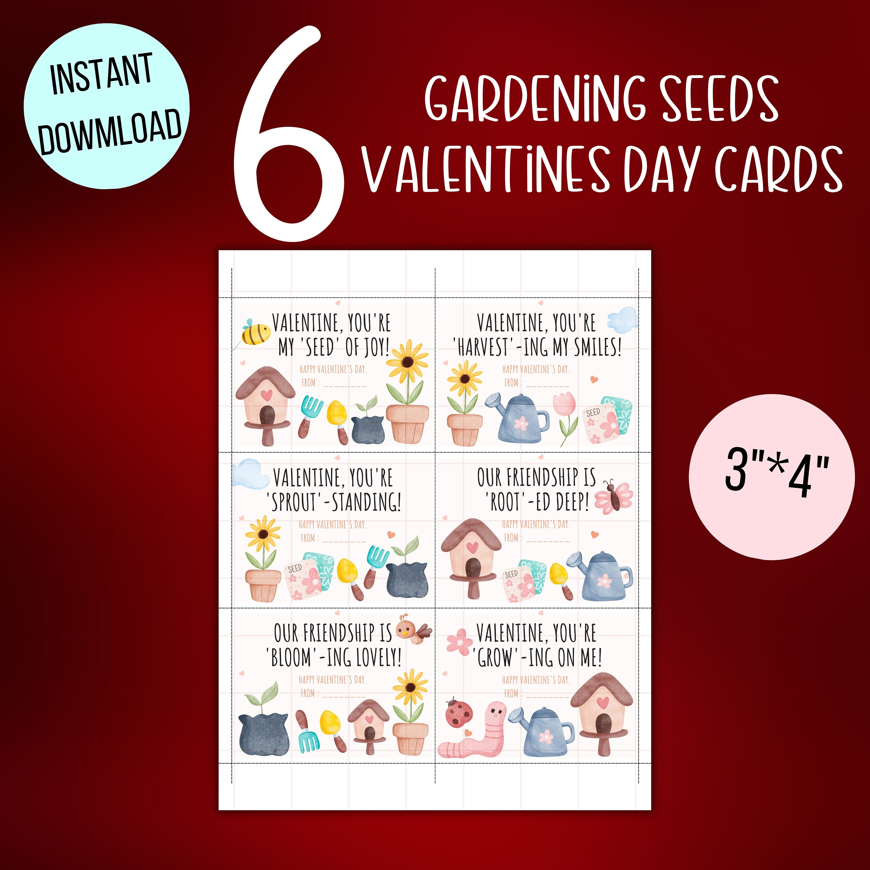 Printable Nature Valentine's Day Cards for Seed Paper, Gardening Nature ...