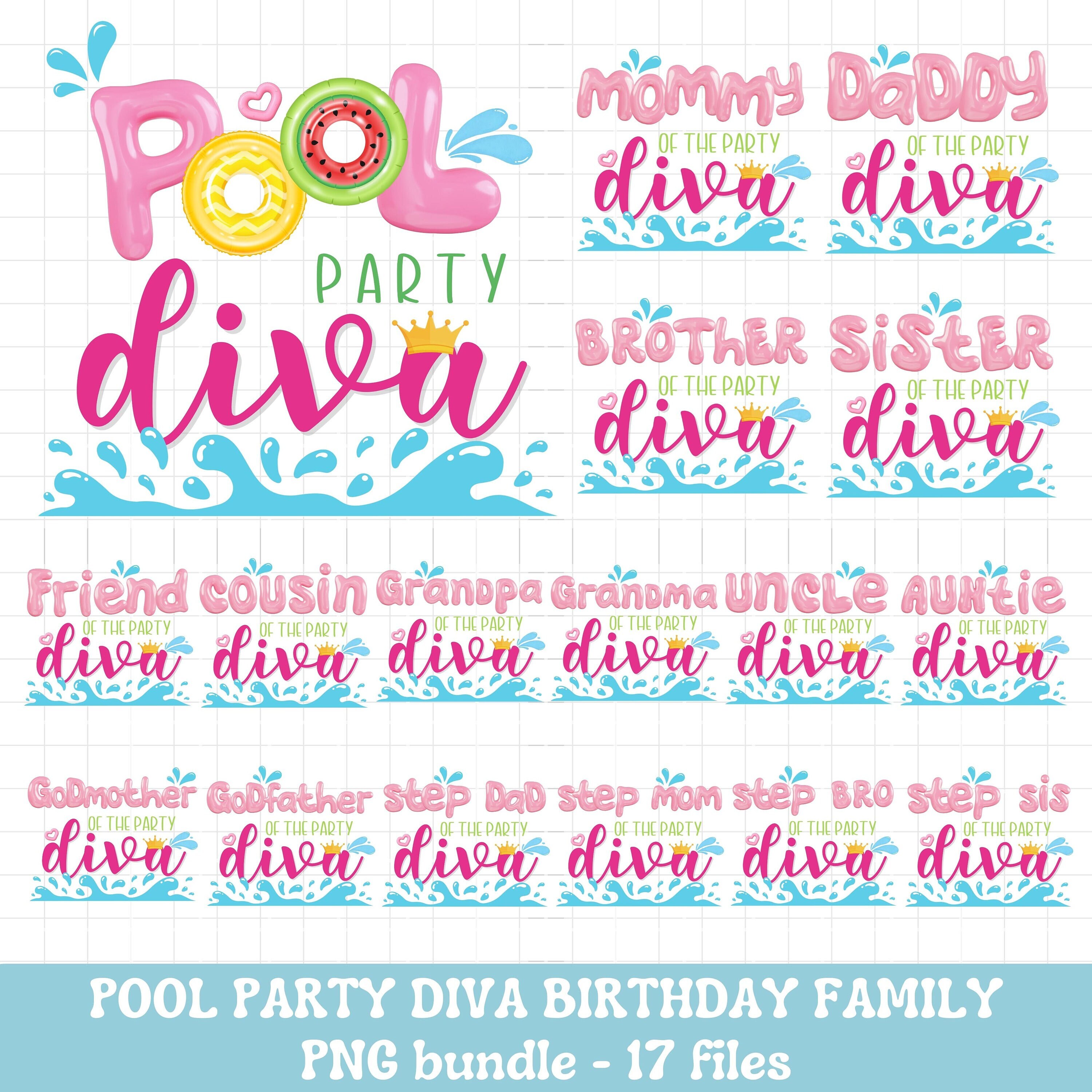 Pool Party Family Matching PNG Bundle, Pool Party Diva Family Birthday Shirt, Pool Party ...