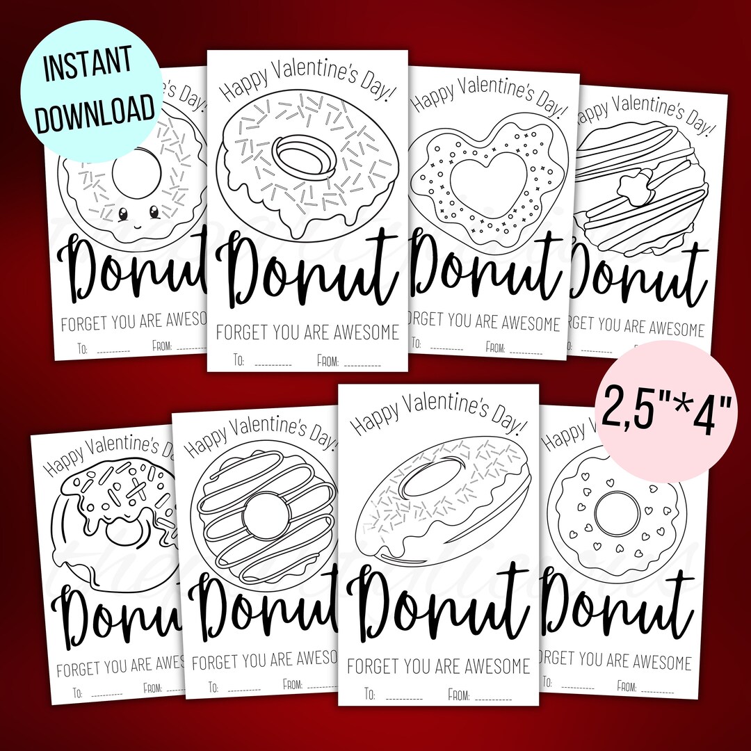 Printable Donut Coloring Valentine's Day Card, Donut School Classroom ...