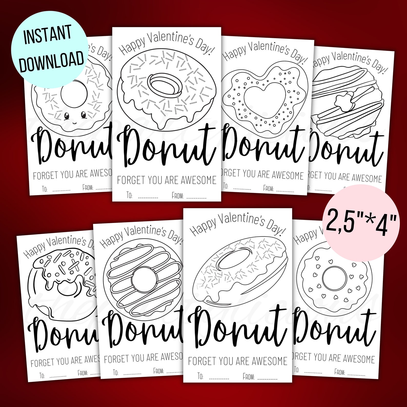 Printable Donut Coloring Valentine's Day Card, Donut School Classroom ...