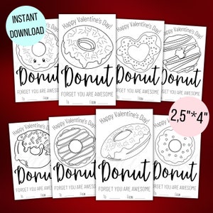 Printable Donut Coloring Valentine's Day Card, Donut School Classroom ...