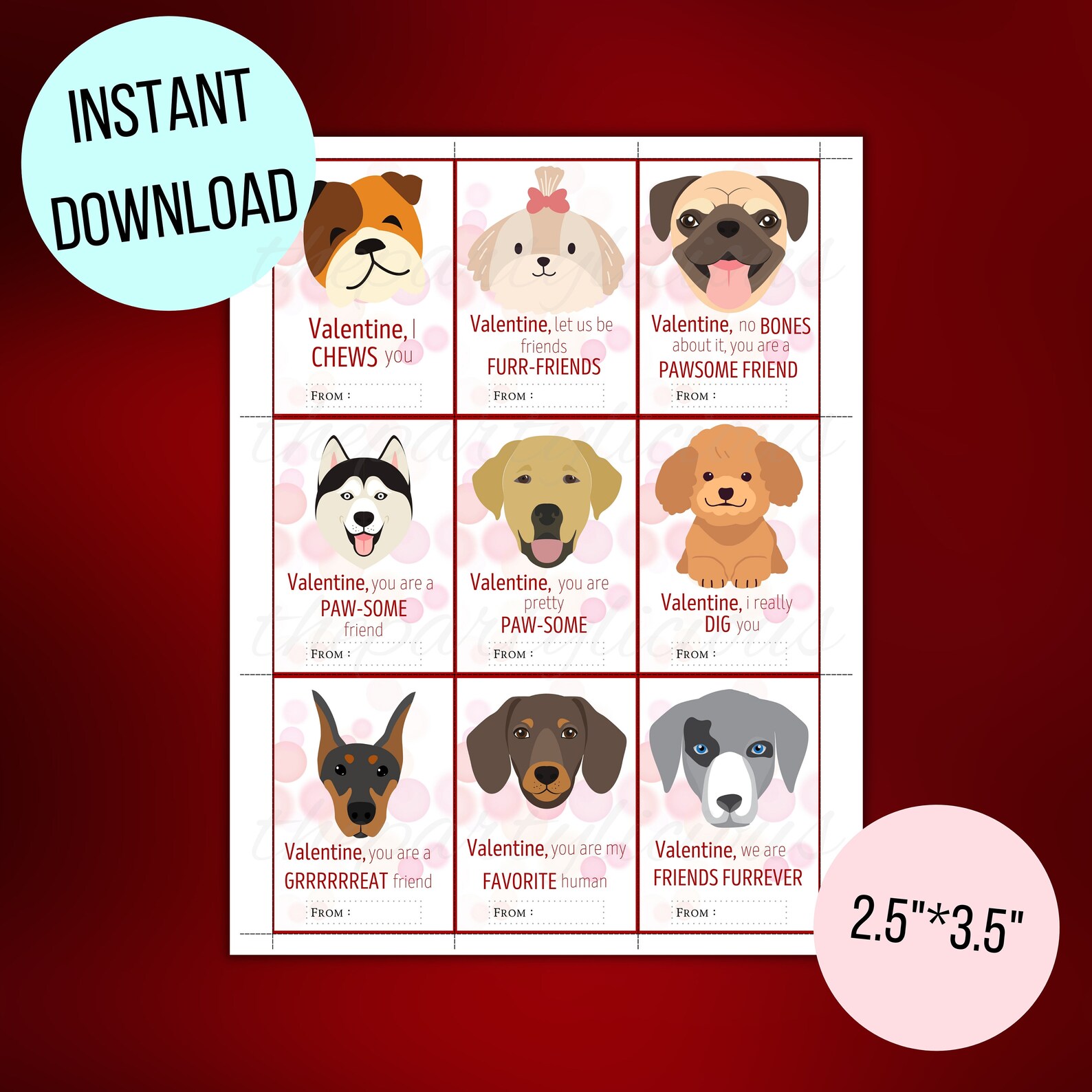 Printable Dog Kids Valentines Day Cards for School, Puppy Dog Valentine ...