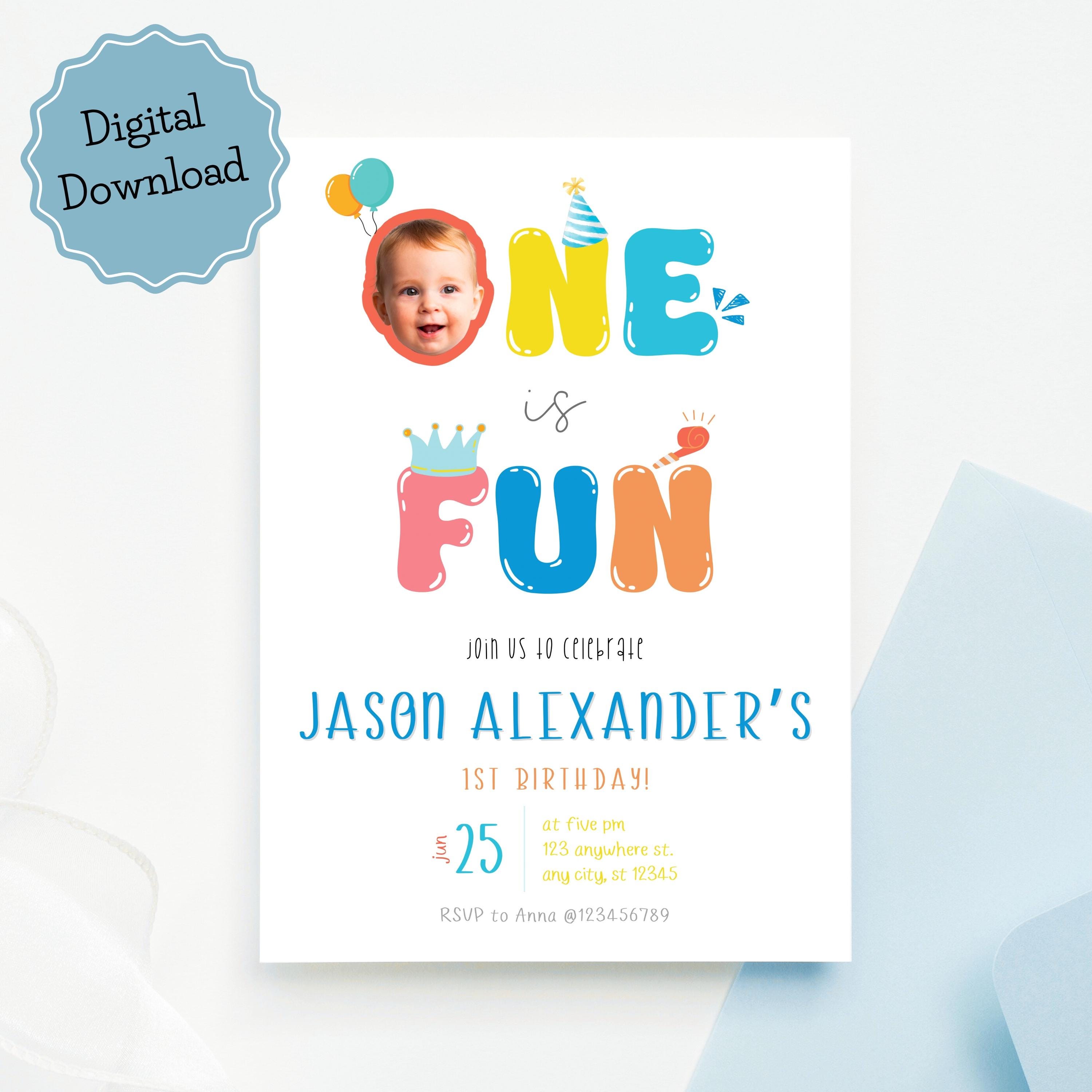 Printable One is Fun Photo Birthday Invitation, Gender Neutral Fun to ...