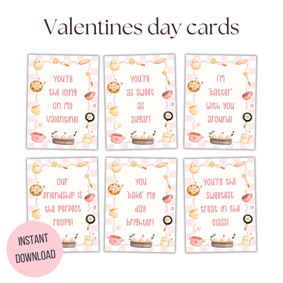 Printable Baking Valentines Day Cards for School, Baking Classroom ...
