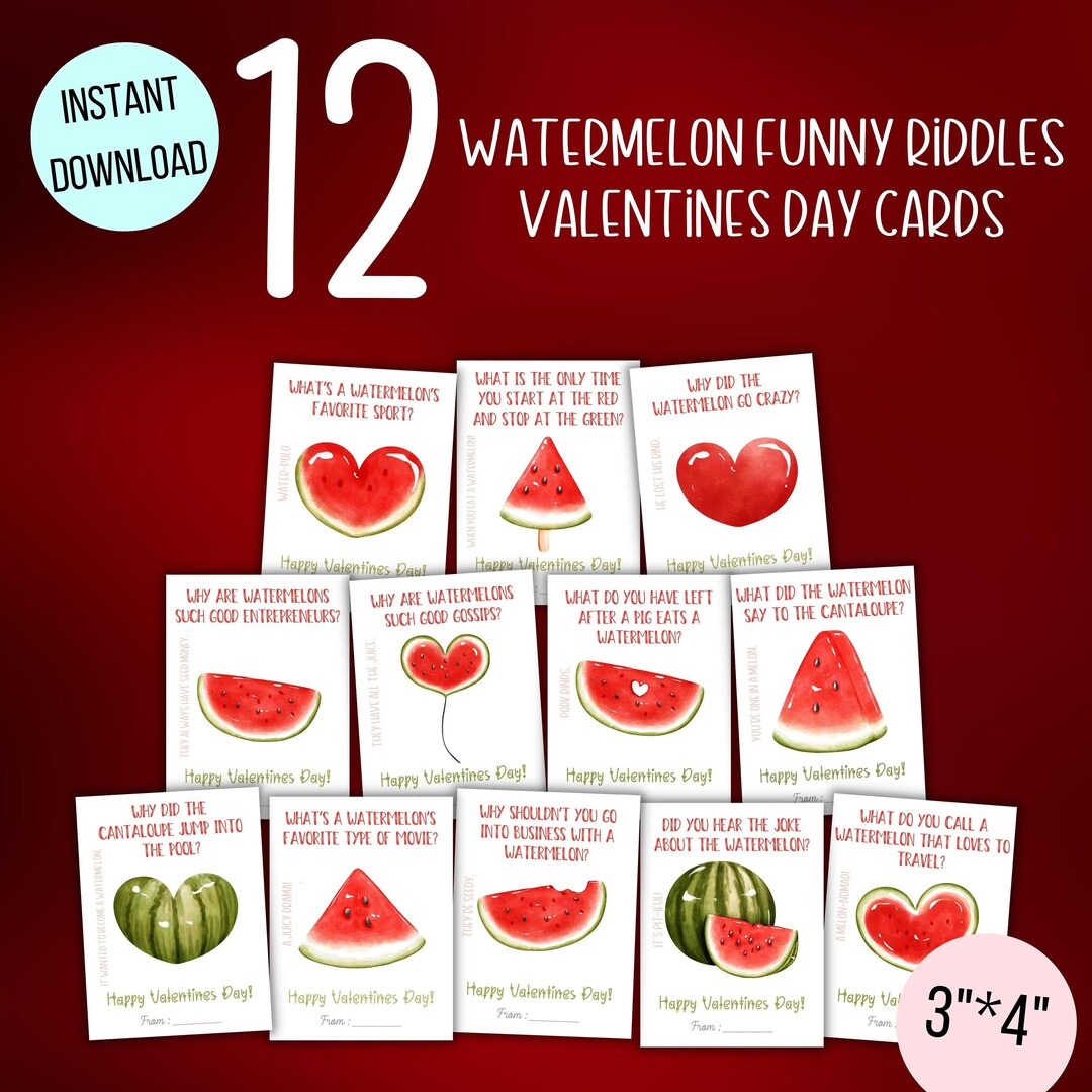 Printable Watermelon Valentines Cards for Kids, Watermelon Classroom ...