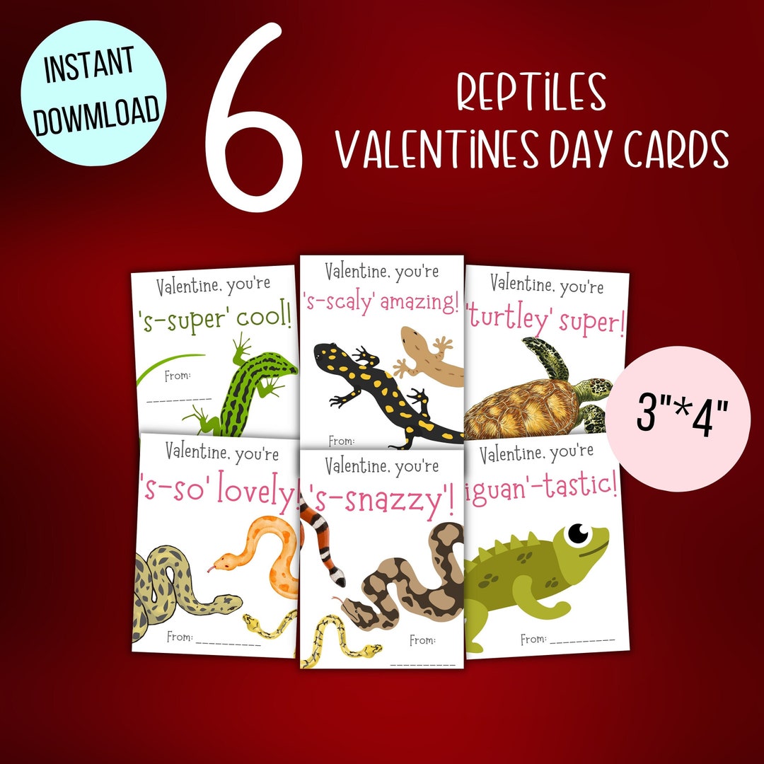 Printable Kids Reptiles Valentines Cards, Snake Turtle Lizard ...