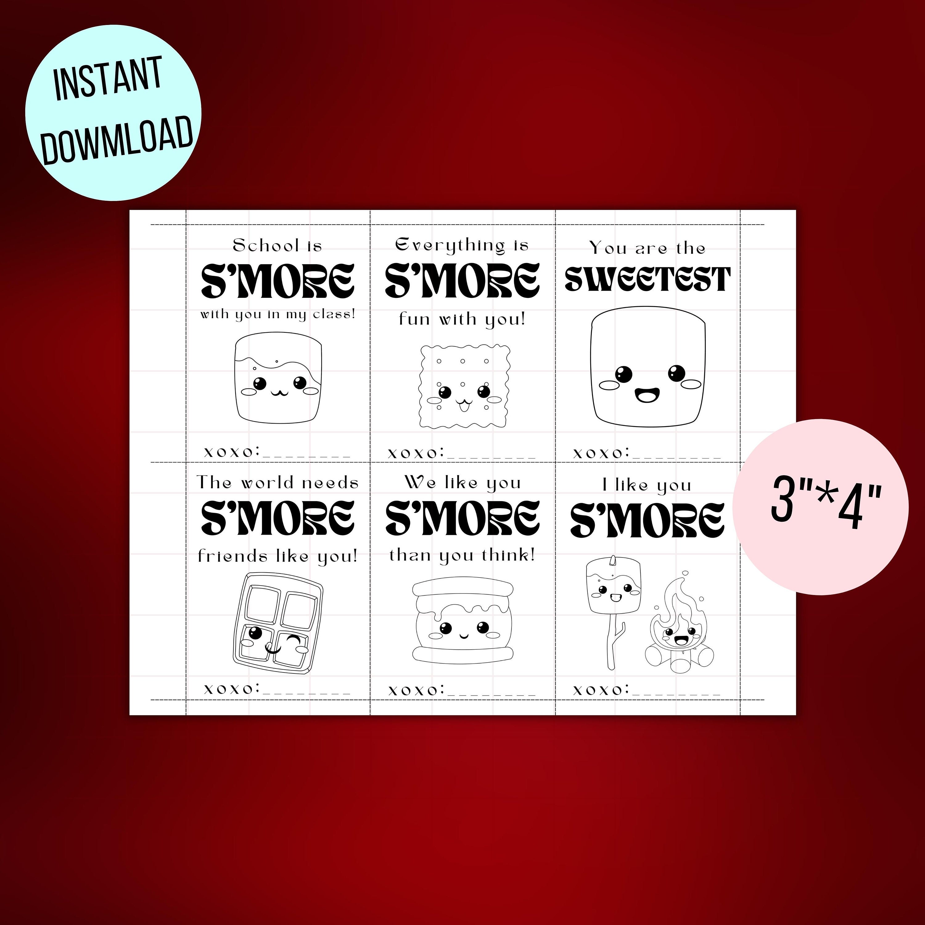 Printable Smores Valentine's Cards for Kids, Color Your Own Valentines ...