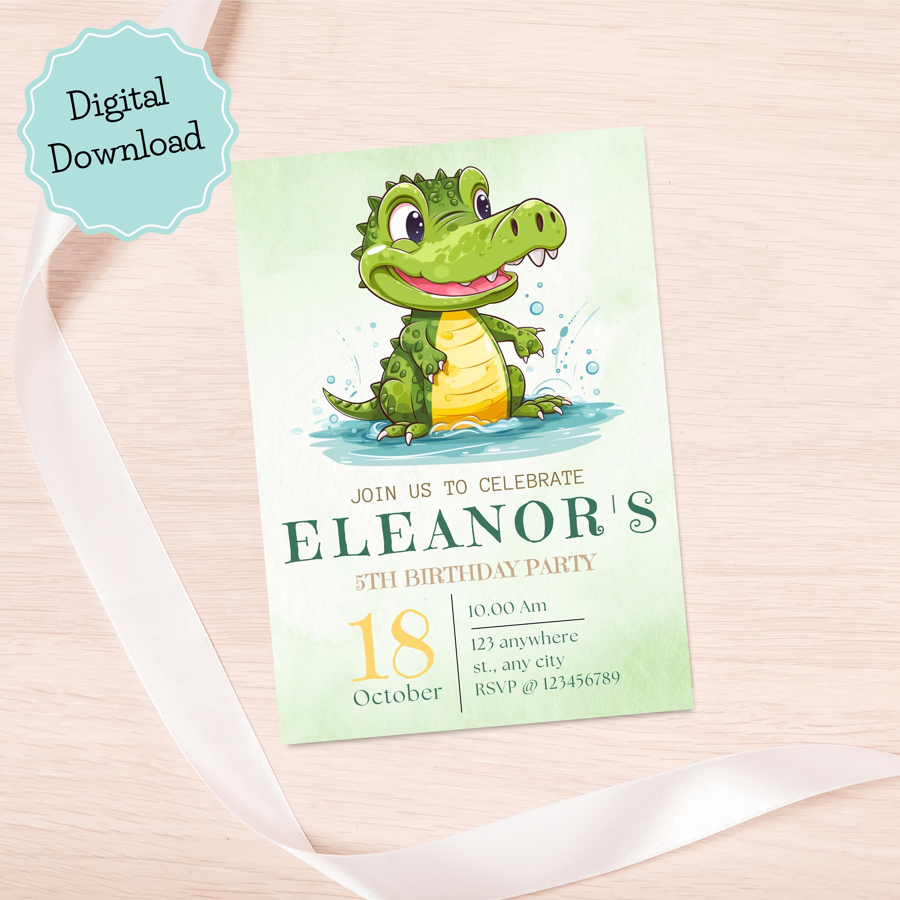 Printable Crocodile Party Invitations Watercolor Alligator - Etsy