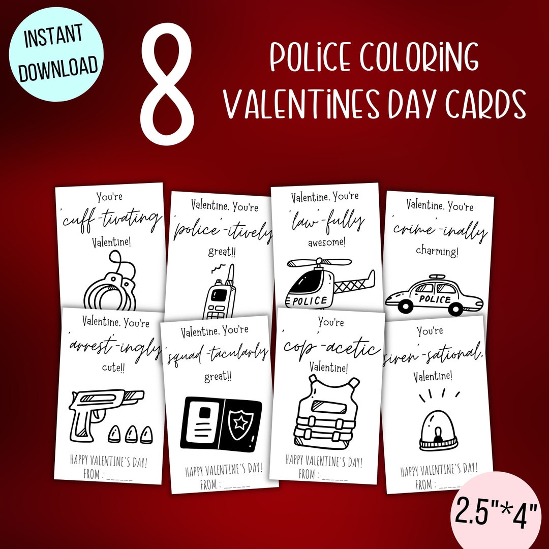 Printable Kids Police Coloring Valentine's Cards, Police Coloring ...