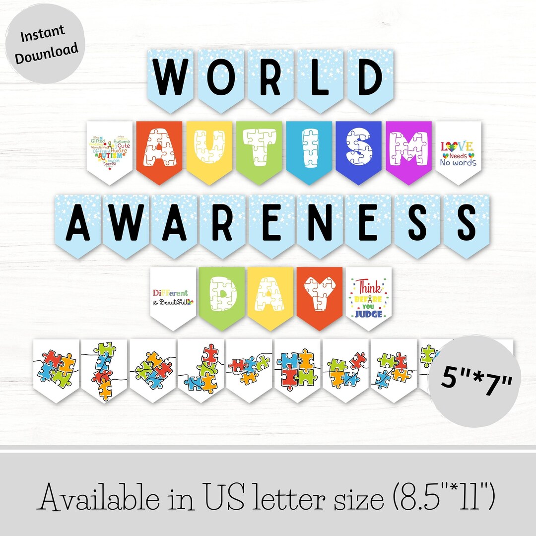 Printable Autism Awareness Day Banner, World Autism Day Banner Bunting ...