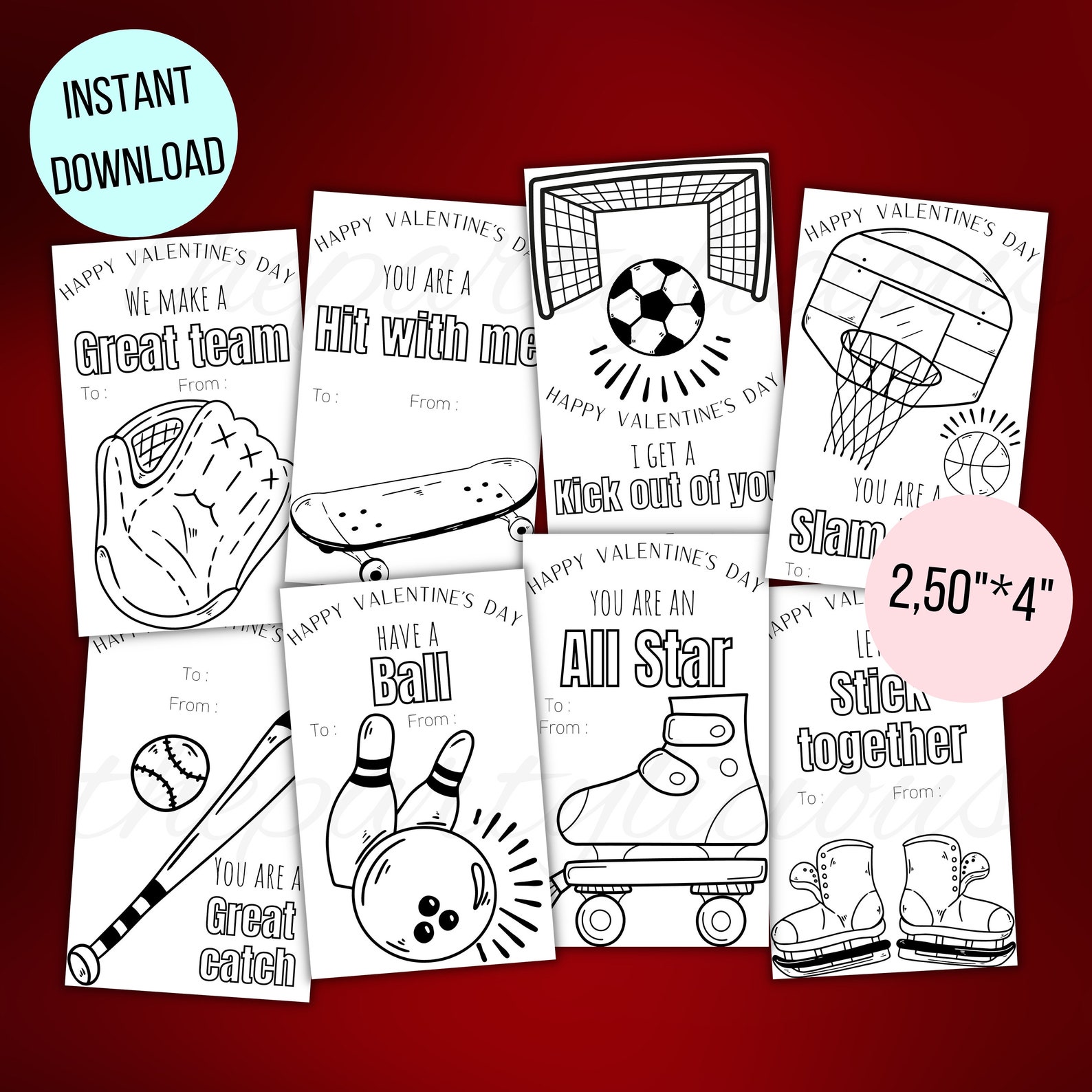 Printable Sport Valentines Coloring Cards for School, Color Your Own ...