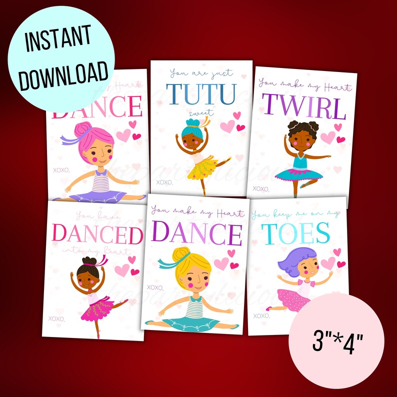 Printable Kids Valentine Cards for School, Ballerina Valentine Cards ...