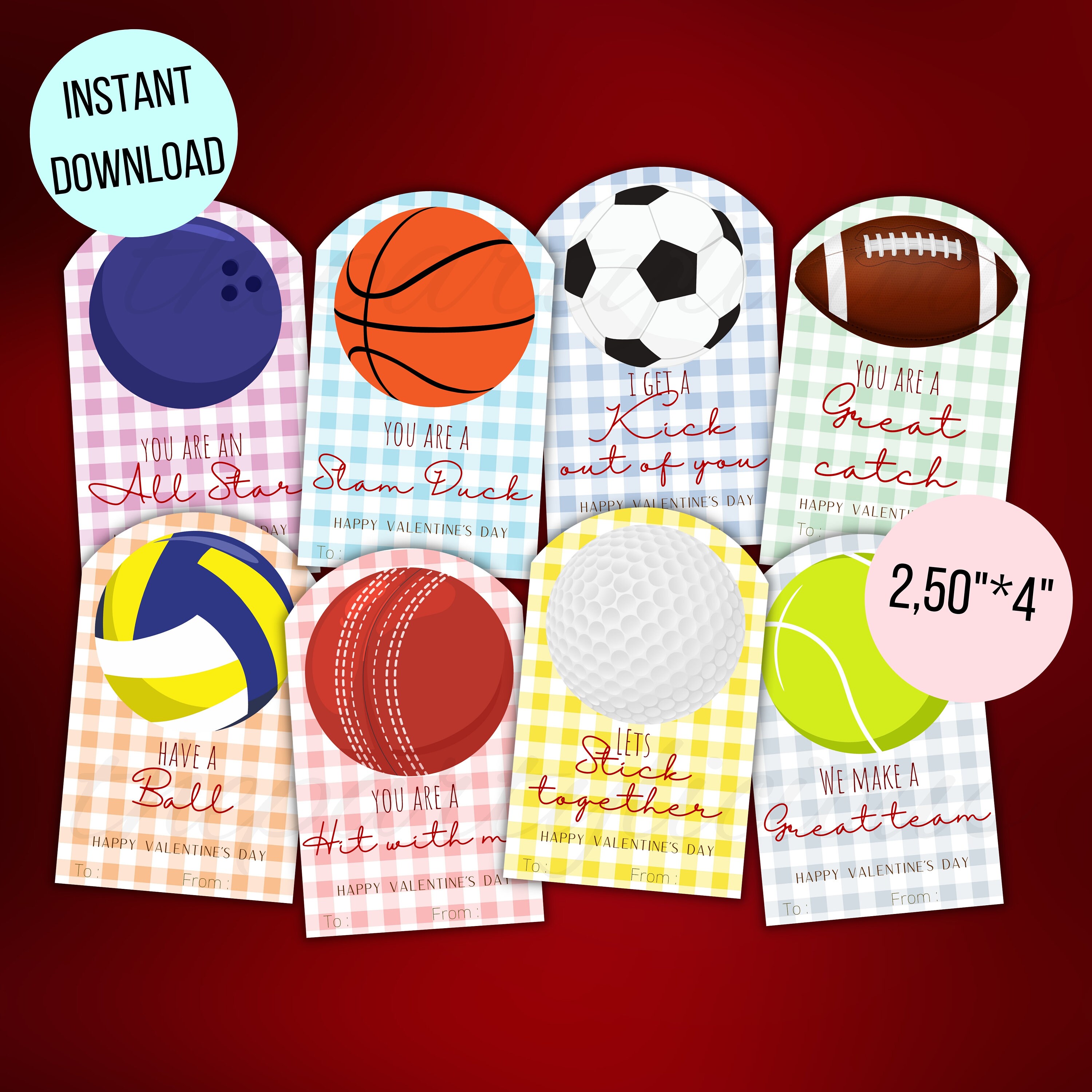 Printable Kids Valentines Day Cards for School, Sports Valentine Cards ...