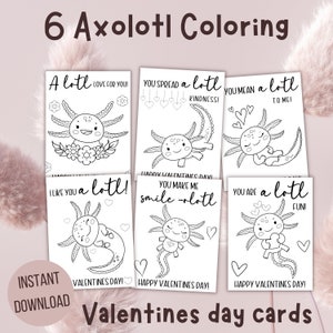 Printable Axolotl Coloring Valentine's Day Cards, School Classroom ...