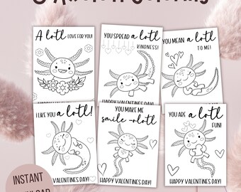 Printable Fun Pink Riddle Axolotl Valentine's Day Cards, School ...