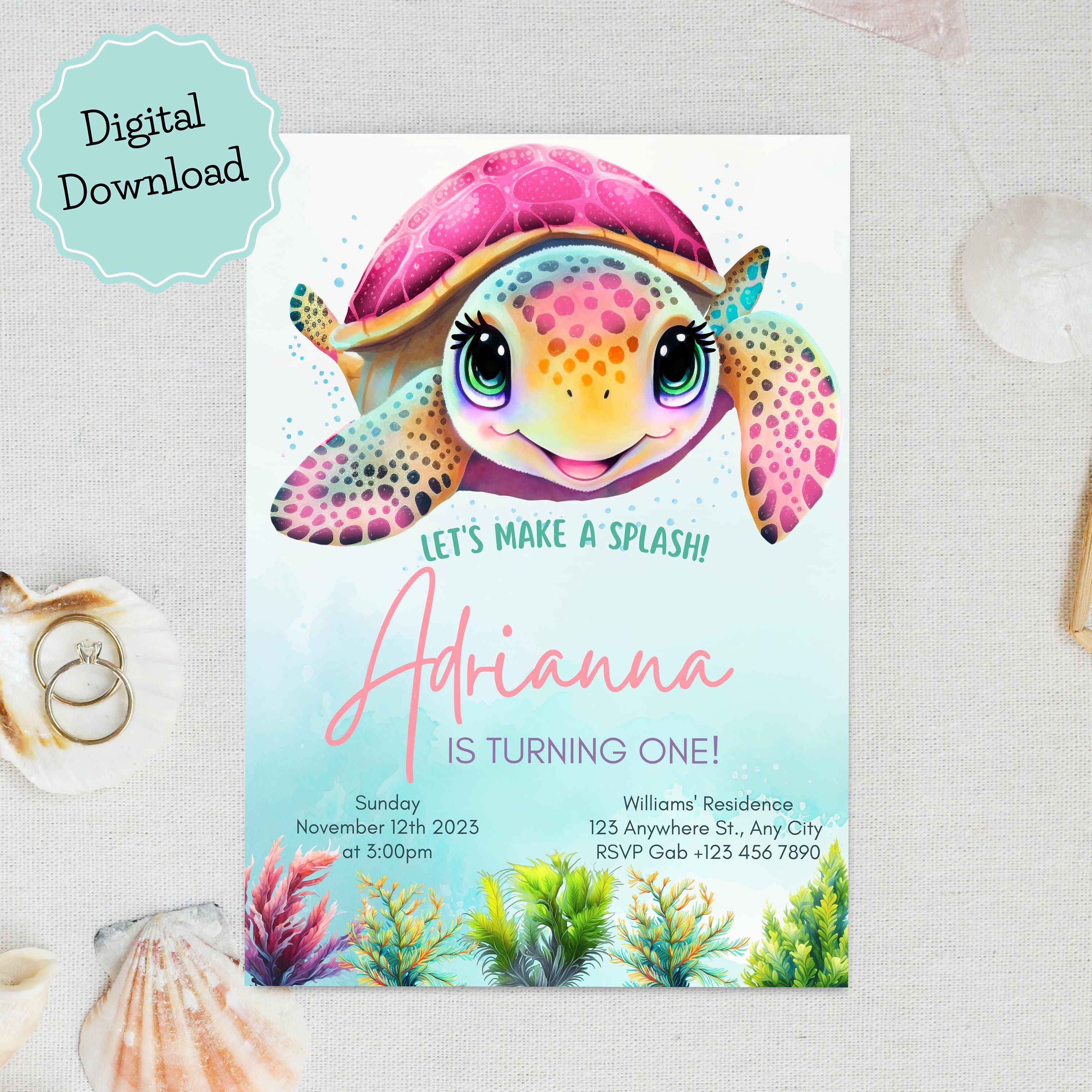 Printable Turtle Invitation Watercolor Turtle Birthday - Etsy