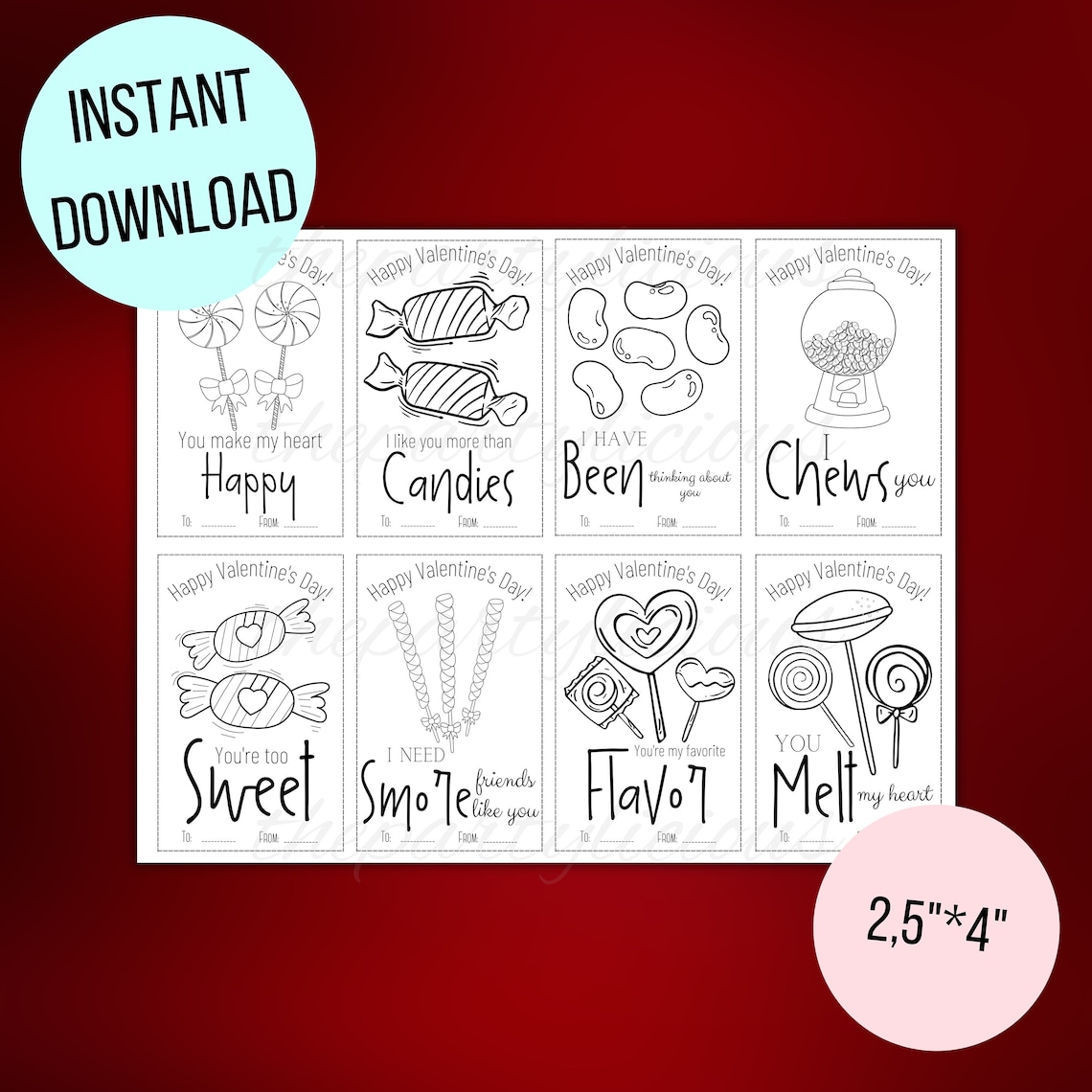 Printable Candy Coloring Valentine's Day Cards Cute Candy - Etsy