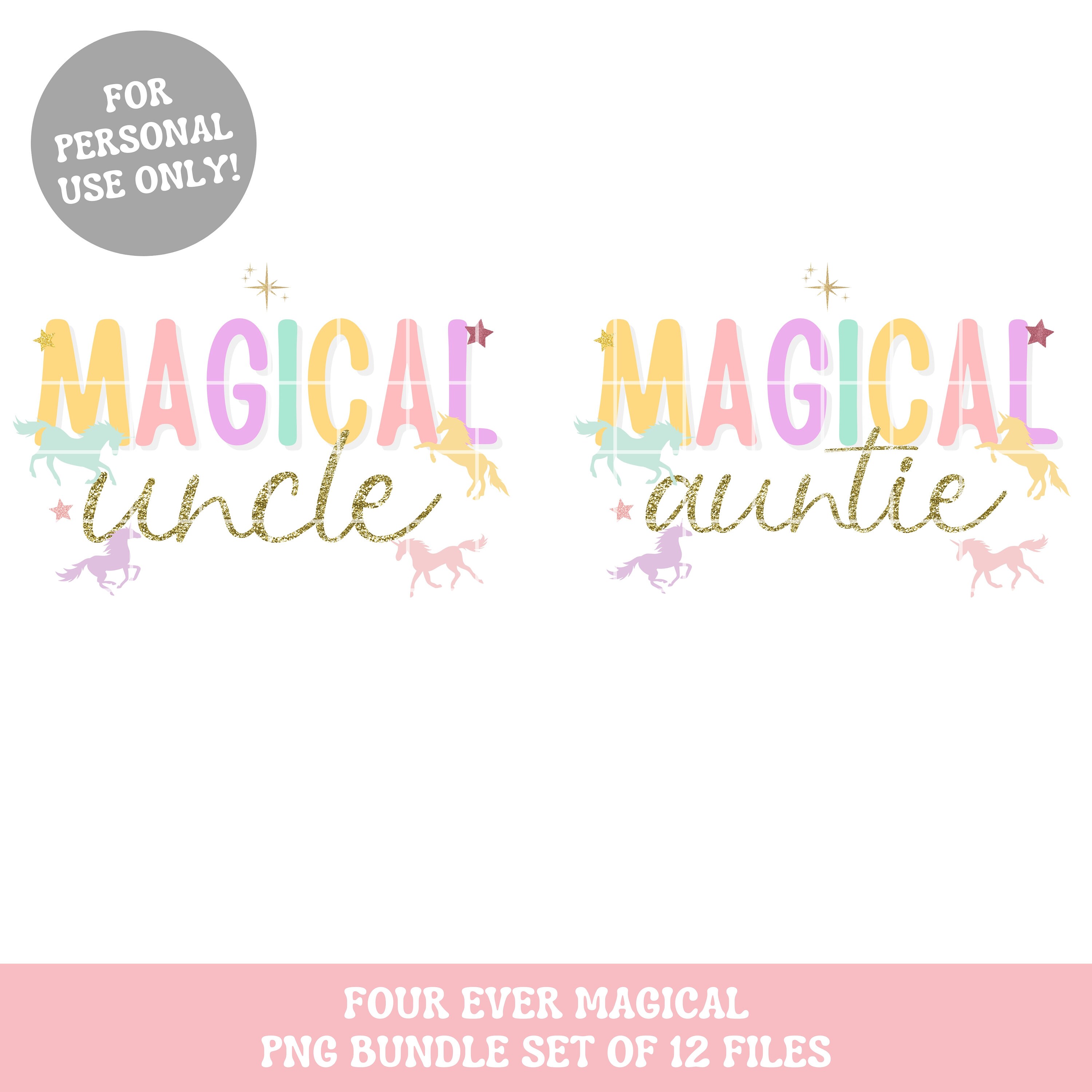 Four Ever Magical Unicorn Birthday PNG Shirts Iron on Transfer Bundle ...