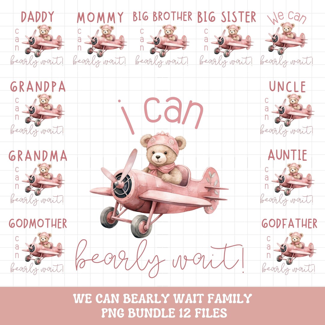 Girl We Can Bearly Wait Baby Shower Shirt Png Bundle, Pink Mom Dad ...