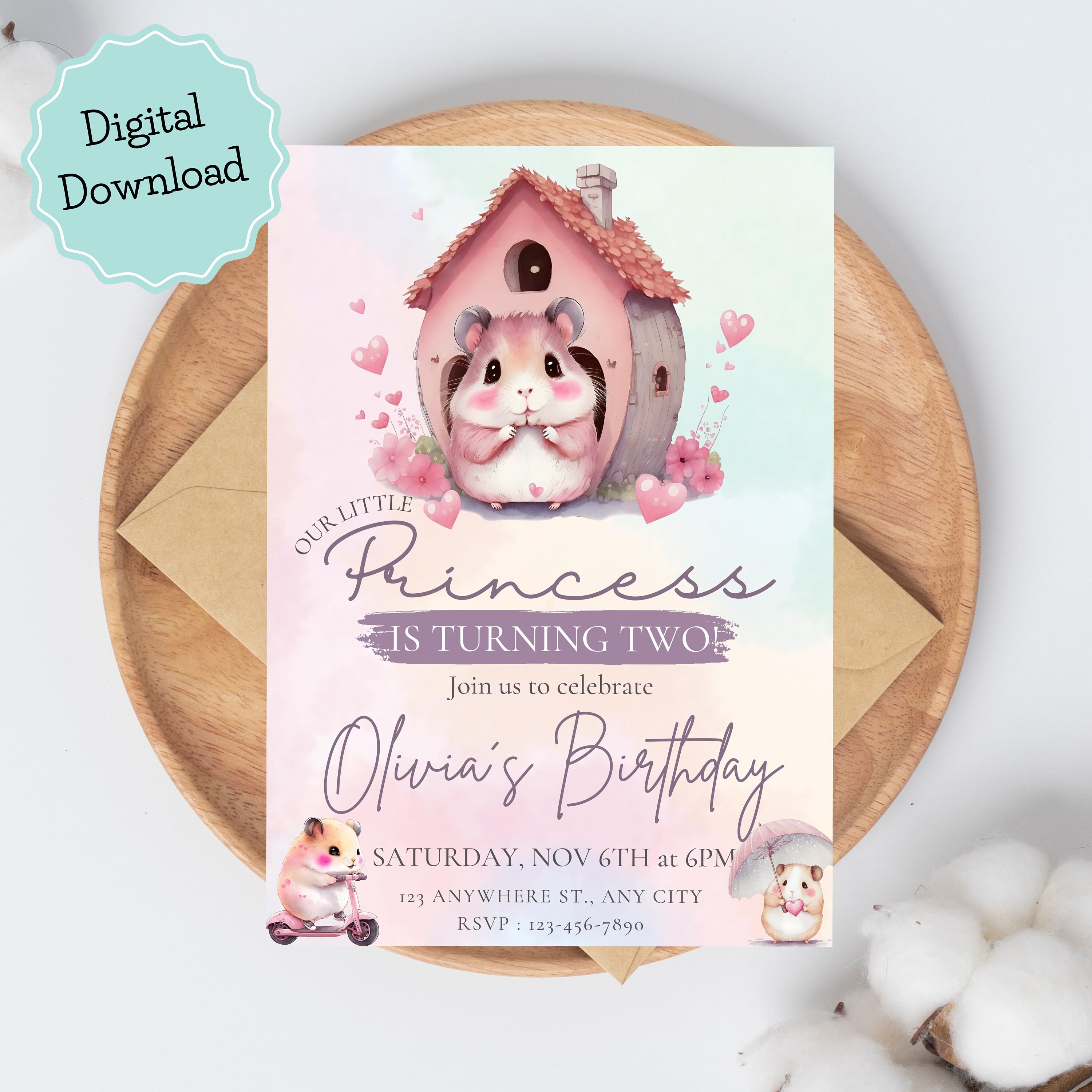 Printable Hamster Birthday Invitation Pink Hamster Party - Etsy