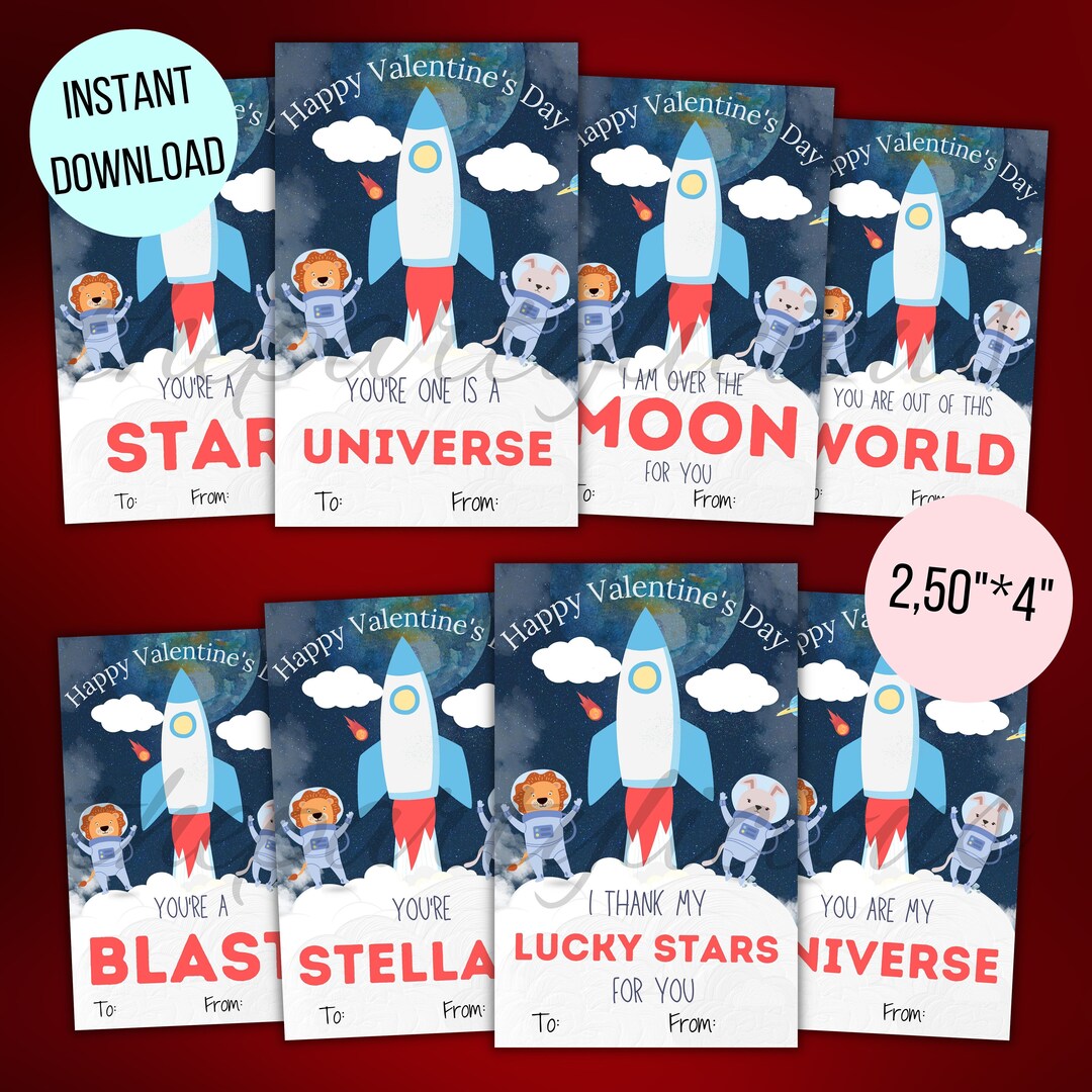 Printable Space Astronaut Valentine's Day Cards, Planet School ...