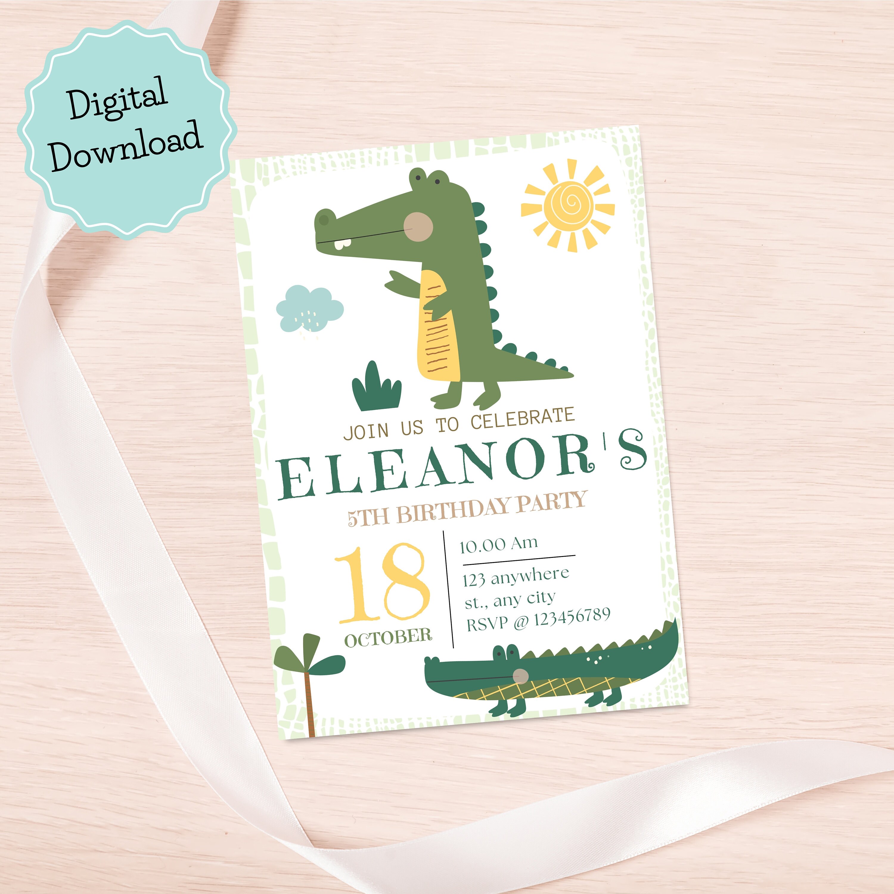 Printable Crocodile Party Invitations Watercolor Alligator - Etsy