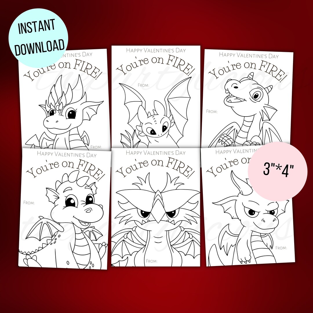 Printable Dragon Valentine's Cards for Kids, Color Your Own Valentines ...