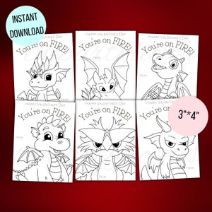 Printable Dragon Valentine's Cards for Kids, Color Your Own Valentines ...