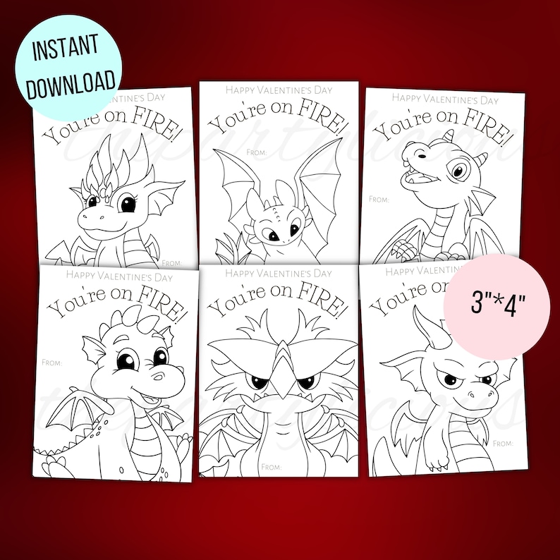 Printable Dragon Valentine's Cards for Kids, Color Your Own Valentines ...