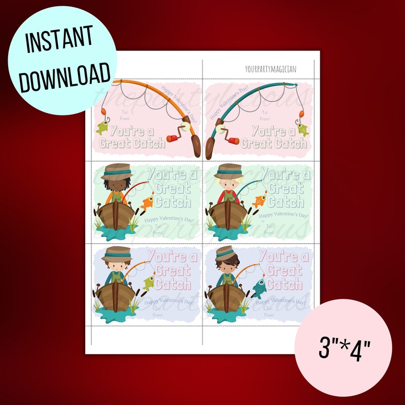 Printable Fishing Valentines Day Cards for School, Boys Classroom ...