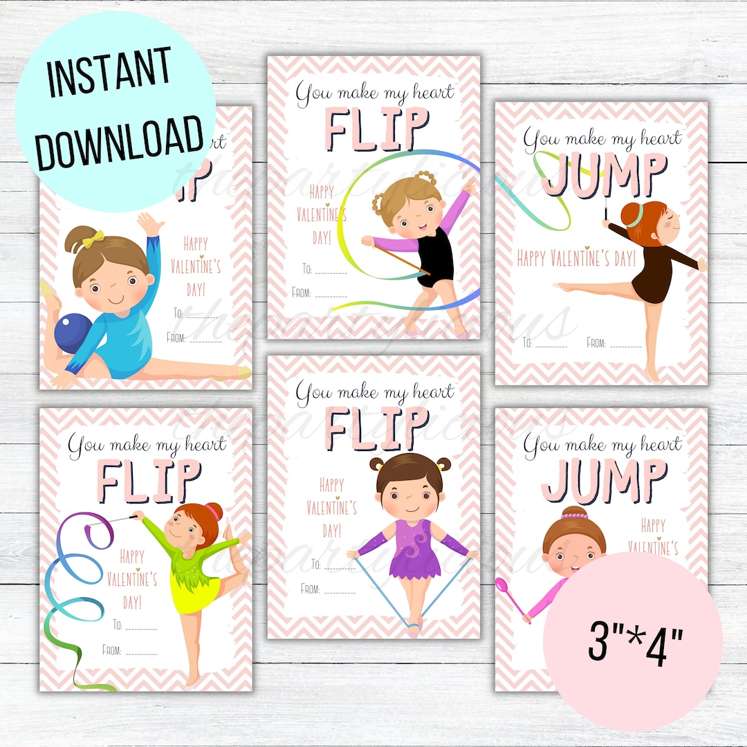 Printable Gymnastics Valentine's Day Cards, Gymnastics School Classroom ...