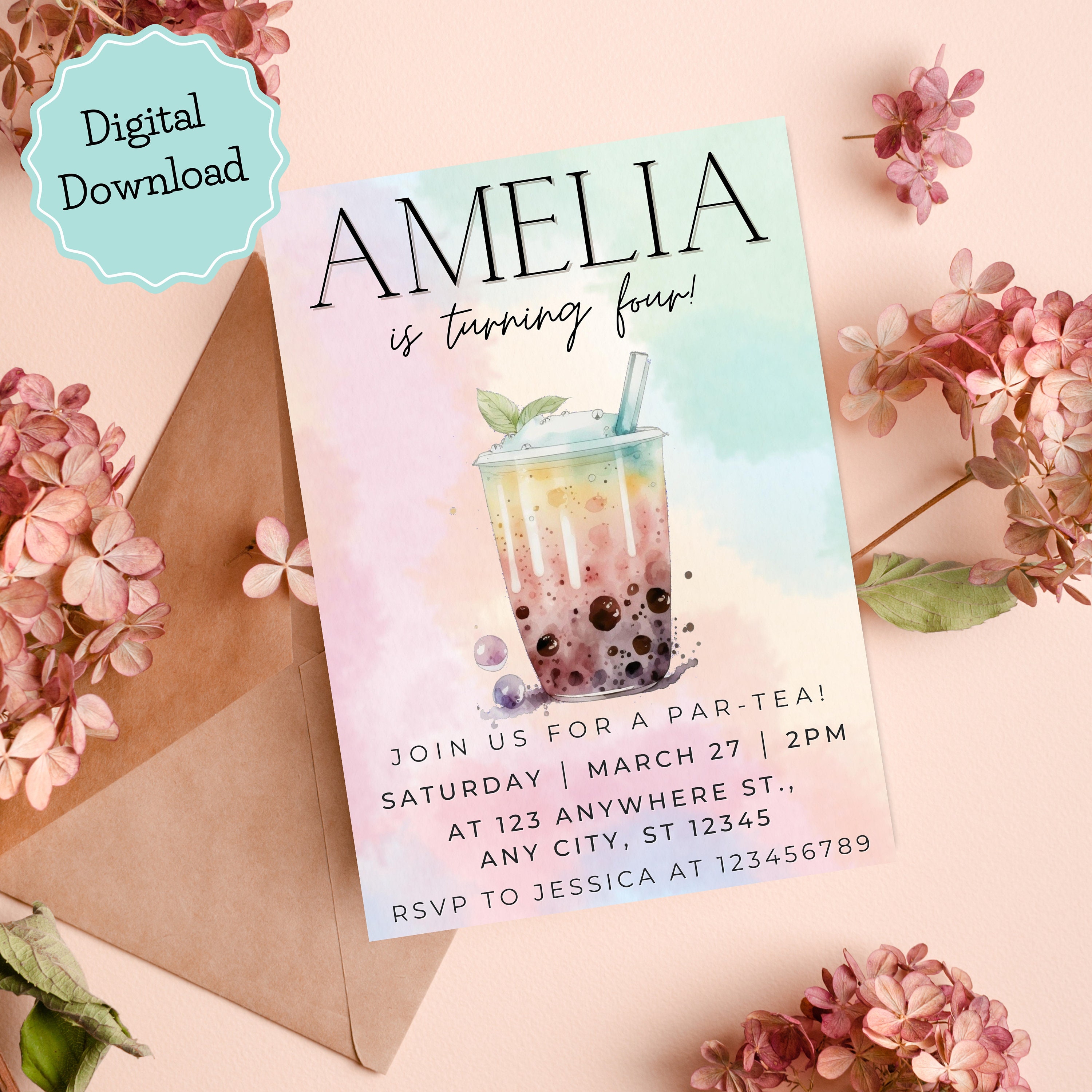 Printable Boba Bubble Tea Birthday Party Invitation Cute - Etsy