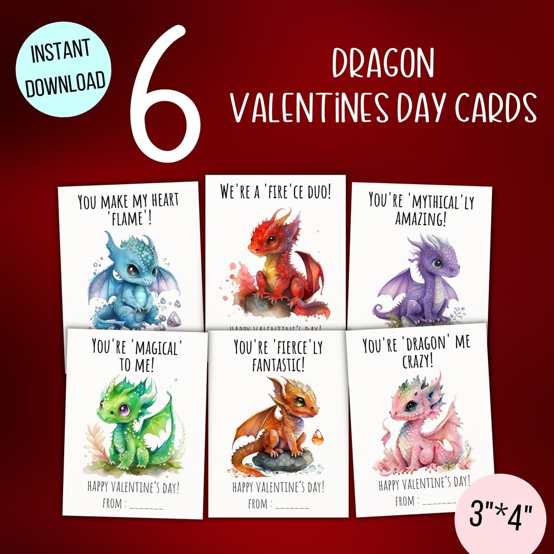 Printable Dragon Valentine's Day Cards for School, Dragon Kids ...