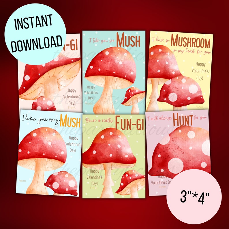 Printable Mushrooms Valentine's Day Cards School - Etsy