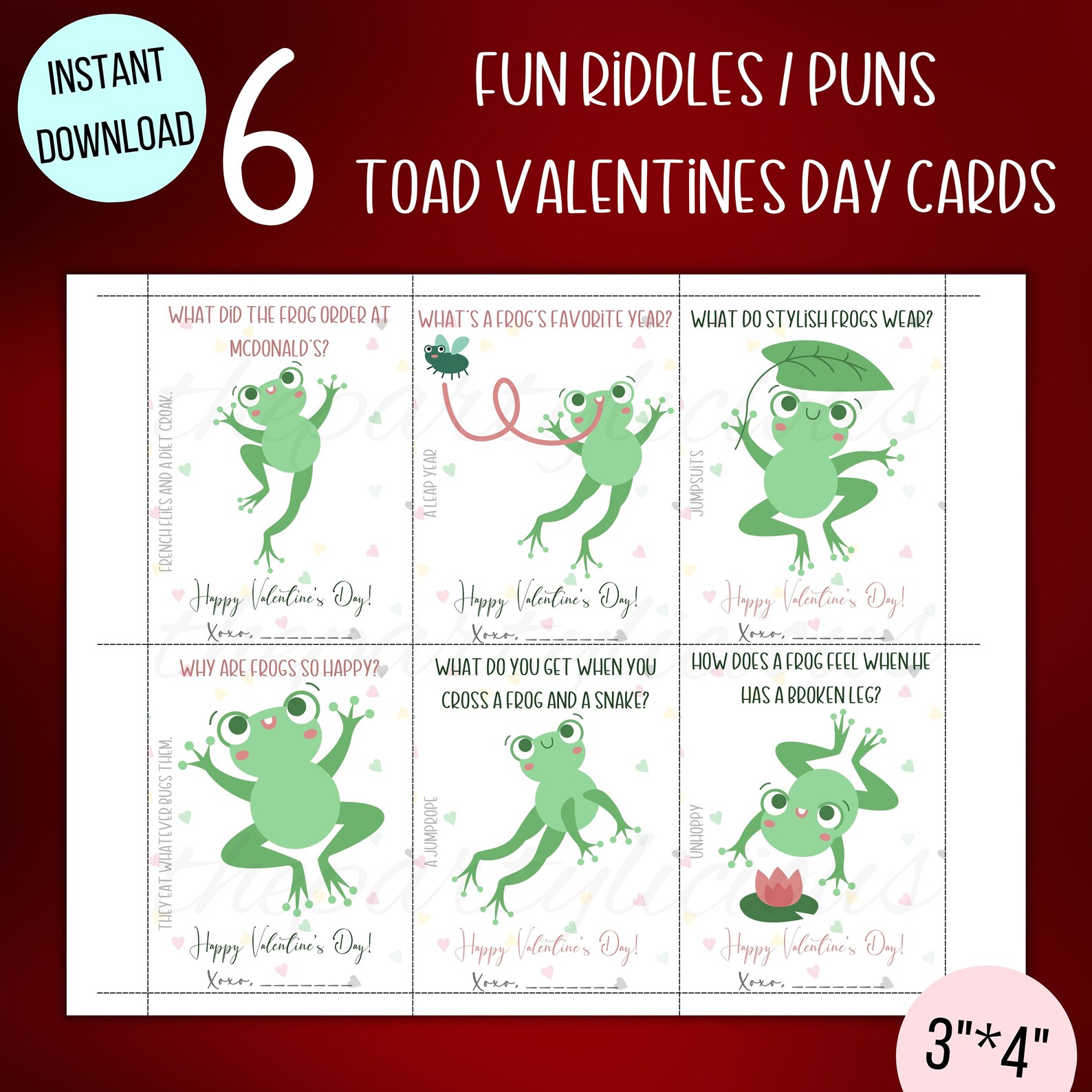 Printable Frog Valentine's Day Cards for School, Funny Riddles Frog ...