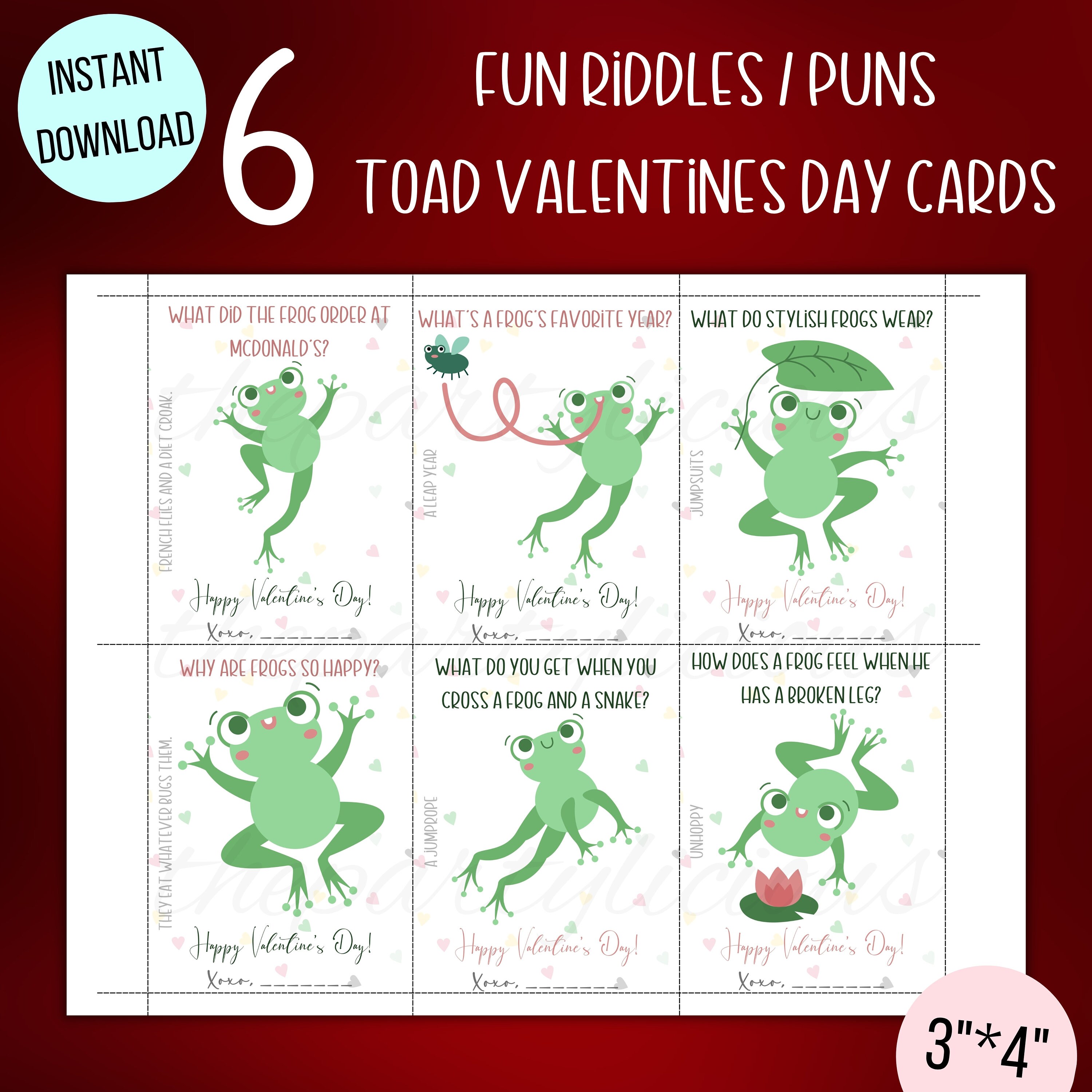 Printable Frog Valentine's Day Cards for School, Funny Riddles Frog ...