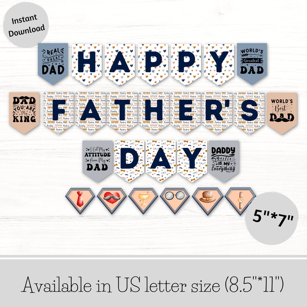 Printable Happy Father's Day Banner Garland Bunting Party Celebration ...
