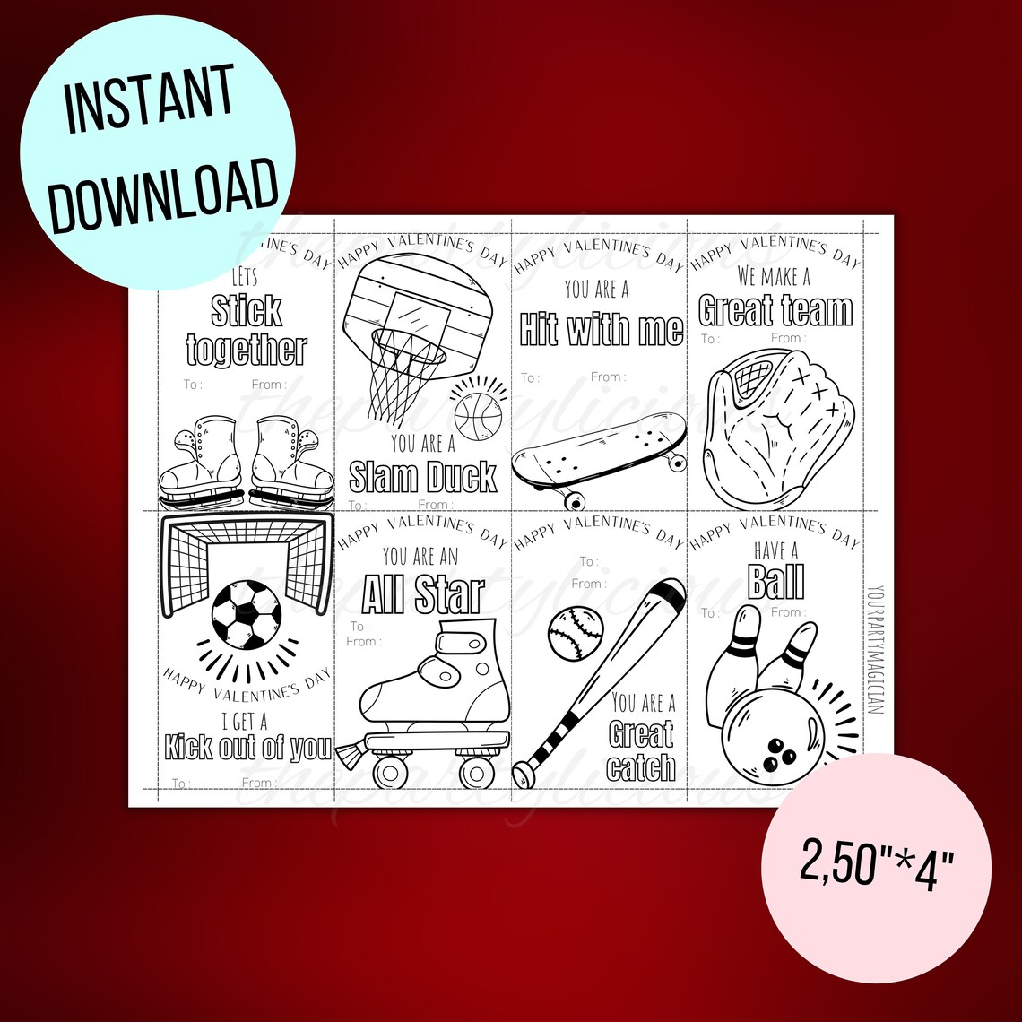 Printable Sport Valentines Coloring Cards for School, Color Your Own ...