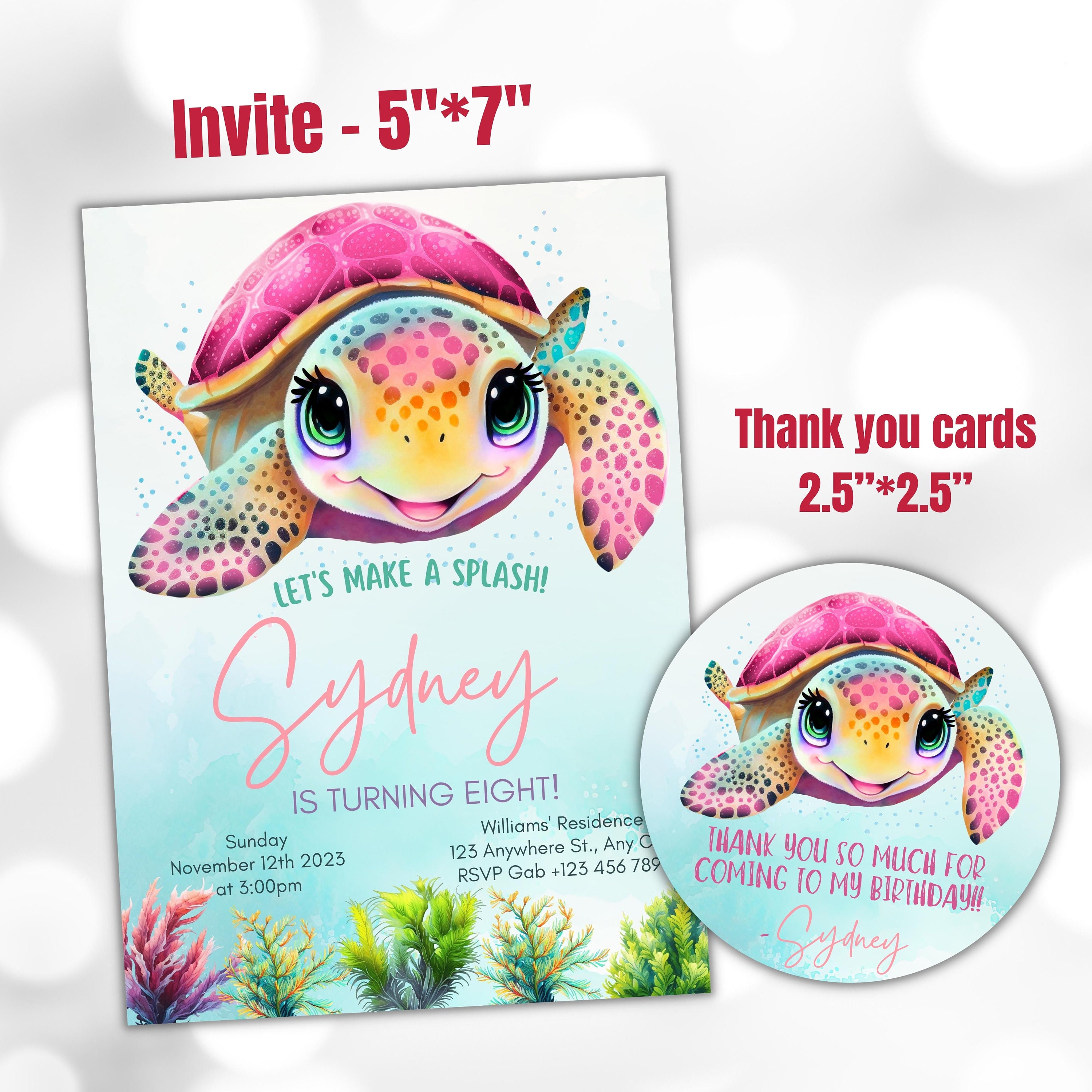 Printable Turtle Birthday Invitation, Watercolor Turtle Birthday Decor ...