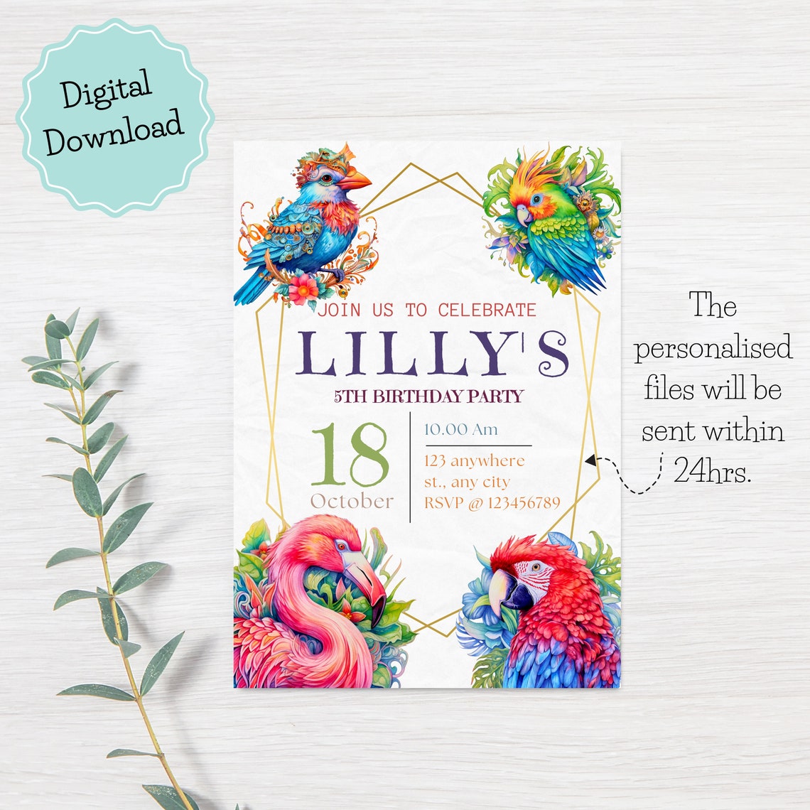 Printable Tropical Birds Invitation, Tropical Birds Birthday Invite ...