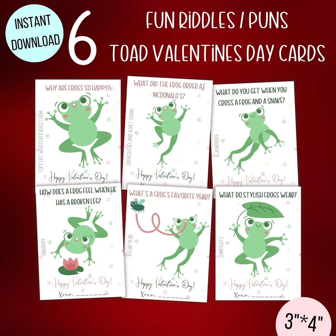 Printable Frog Valentine's Day Cards for School, Funny Riddles Frog ...