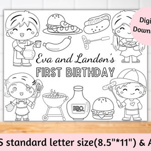 Personalized BBQ Coloring Page for Kids Birthday Party Favors Activity ...