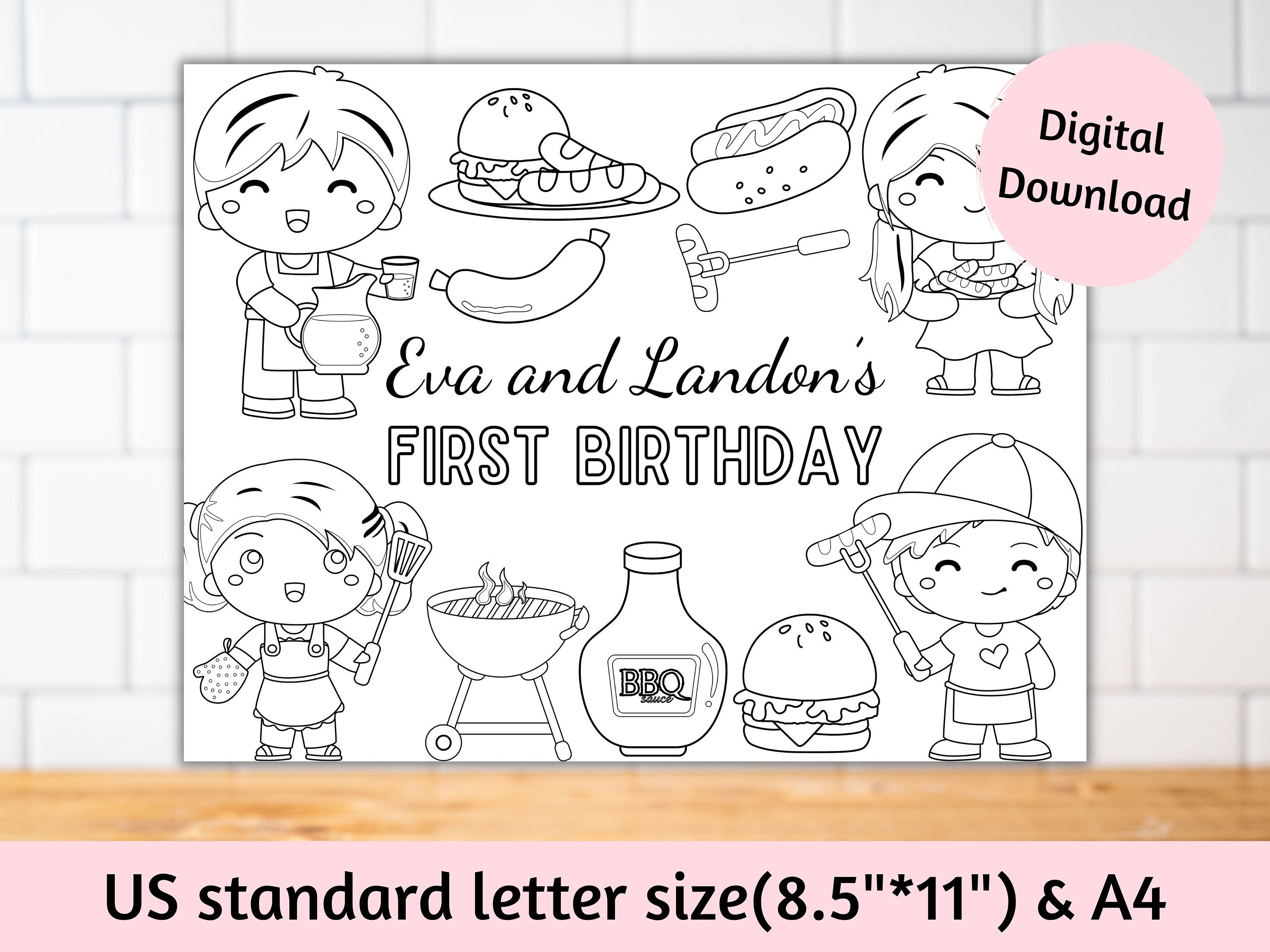 Personalized BBQ Coloring Page for Kids Birthday Party Favors Activity ...