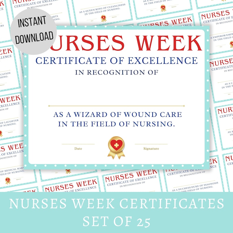 Printable Nurses Week Certificate of Excellence, Happy Nurses Week 2024 ...
