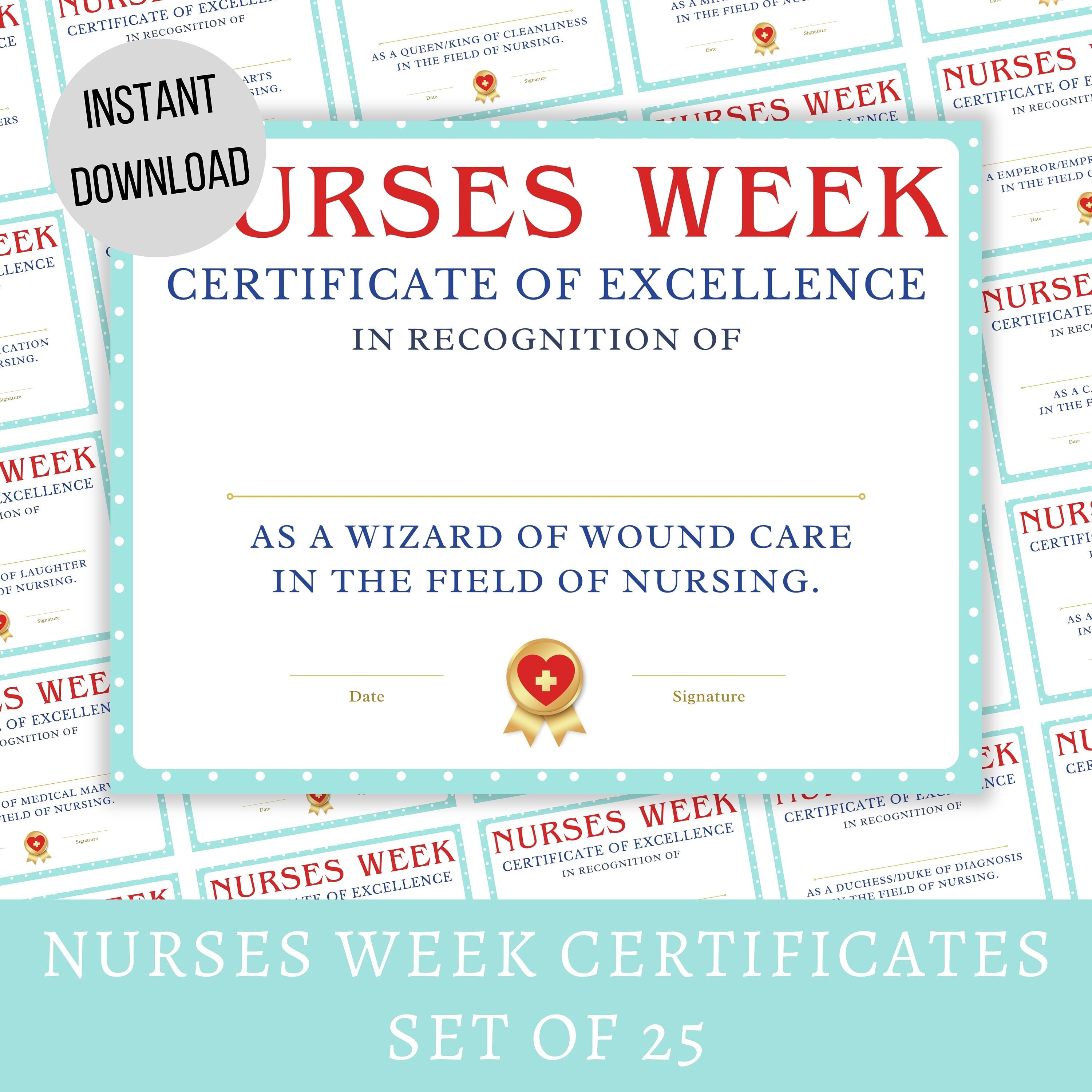 Printable Nurses Week Certificate of Excellence, Happy Nurses Week 2024 ...