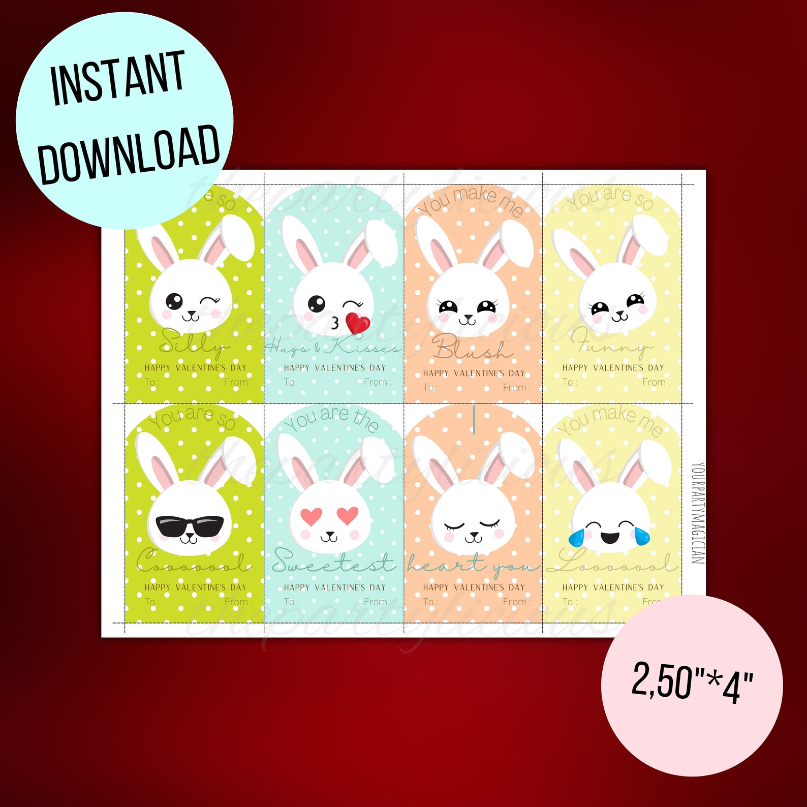 Printable Bunny Valentines Day Cards, Bunny Valentine Cards for School ...