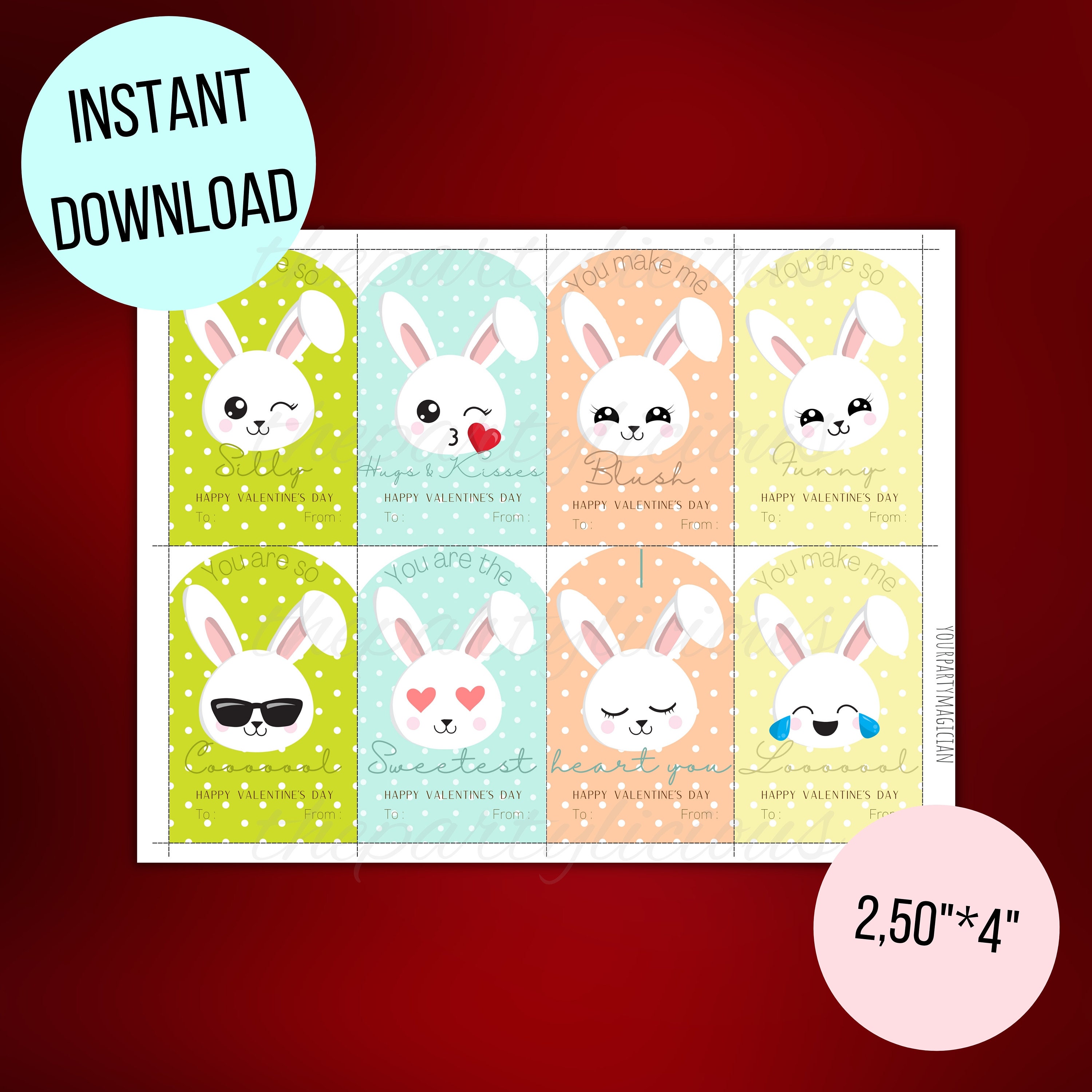 Printable Bunny Valentines Day Cards, Bunny Valentine Cards for School ...