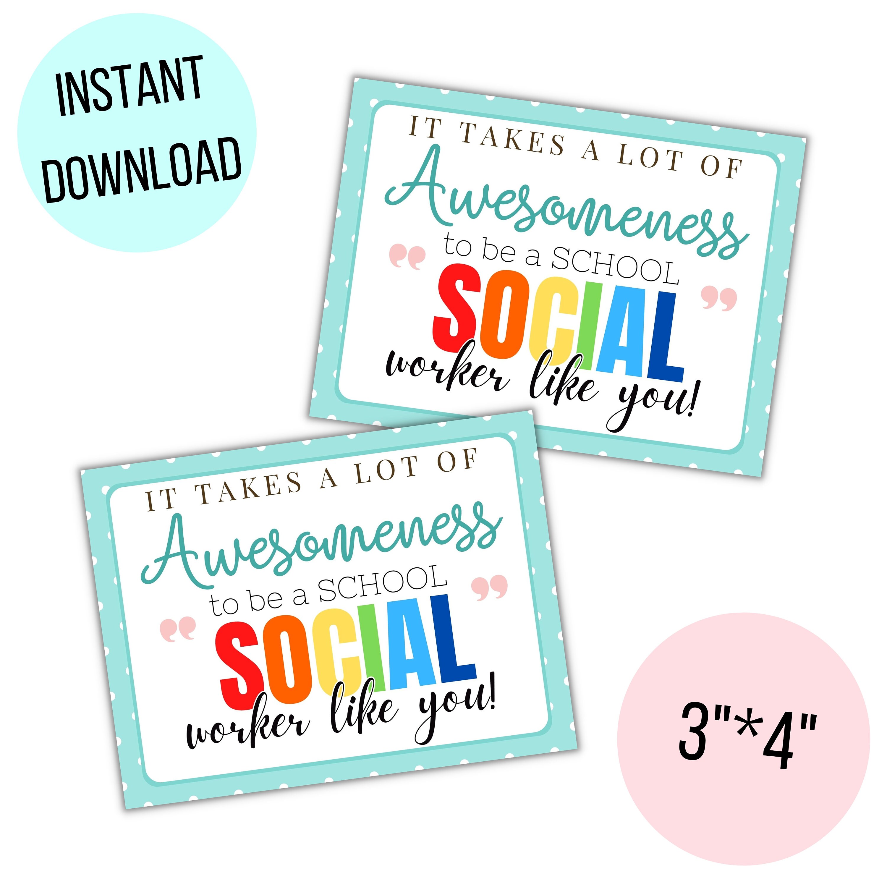 Printable School Social Worker Cards, Social Worker Gift Tags, School ...