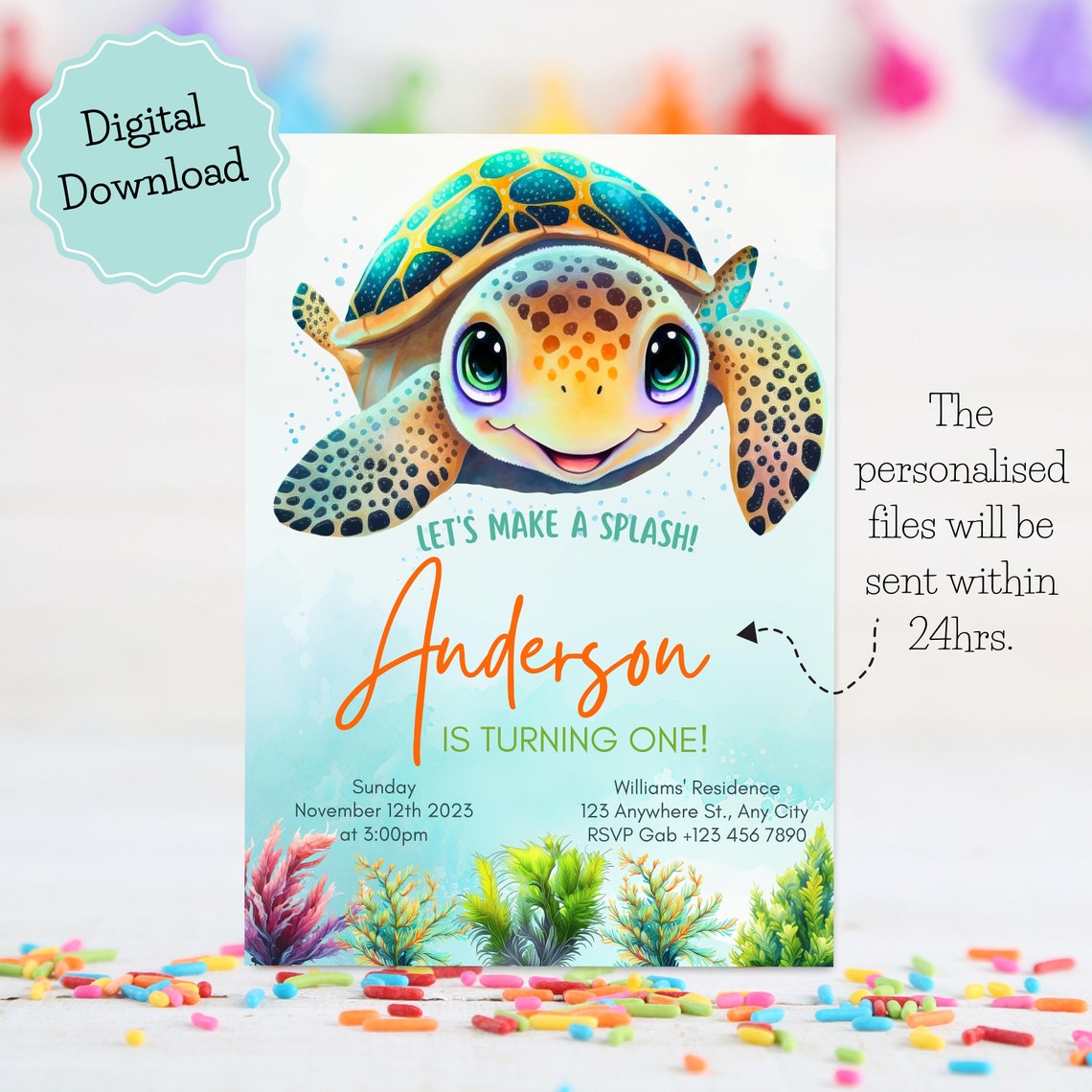 Printable Turtle Invitation Watercolor Turtle Birthday - Etsy